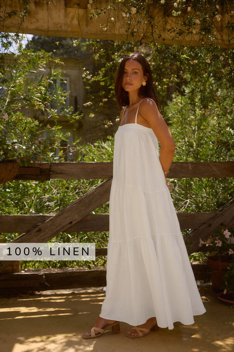 Liliana 100% Linen Maxi Dress White | Fortunate One