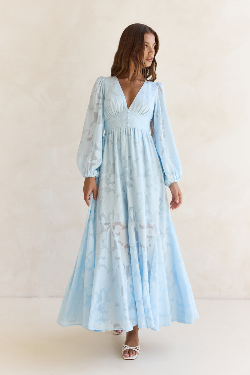 Time Floats By Long Sleeve Maxi Dress Blue | Fortunate One