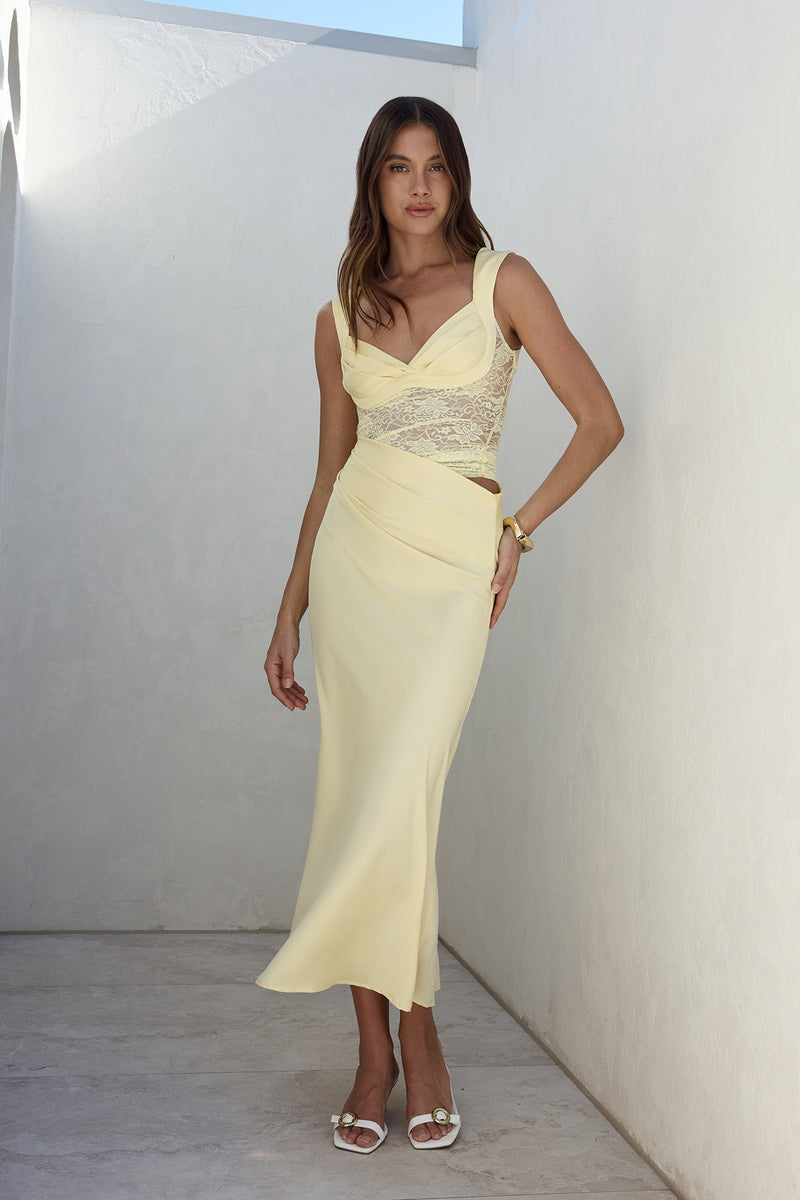 On A Cloud Lace Maxi Dress Yellow | Fortunate One