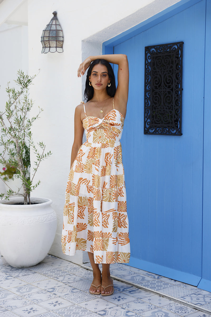Sundrenched Serenade Midi Dress Orange | Fortunate One