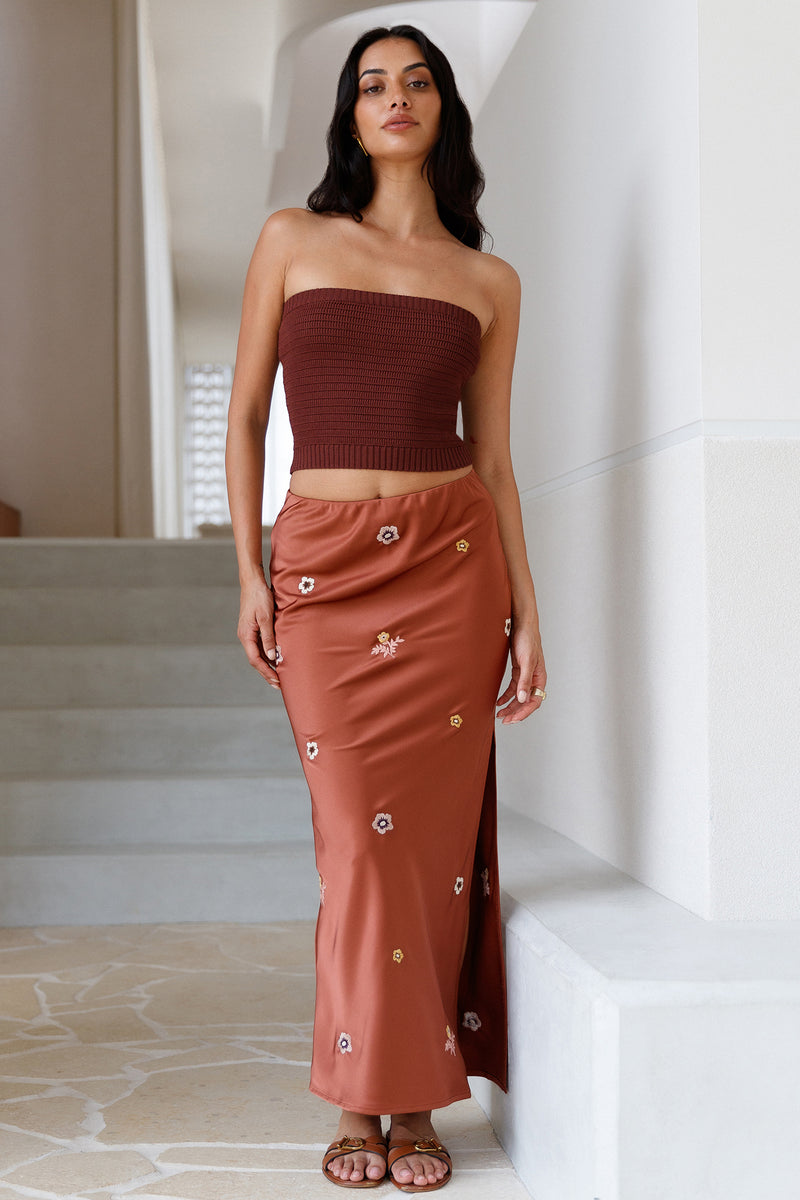 Sundown Bloom Midi Skirt Brown | Fortunate One